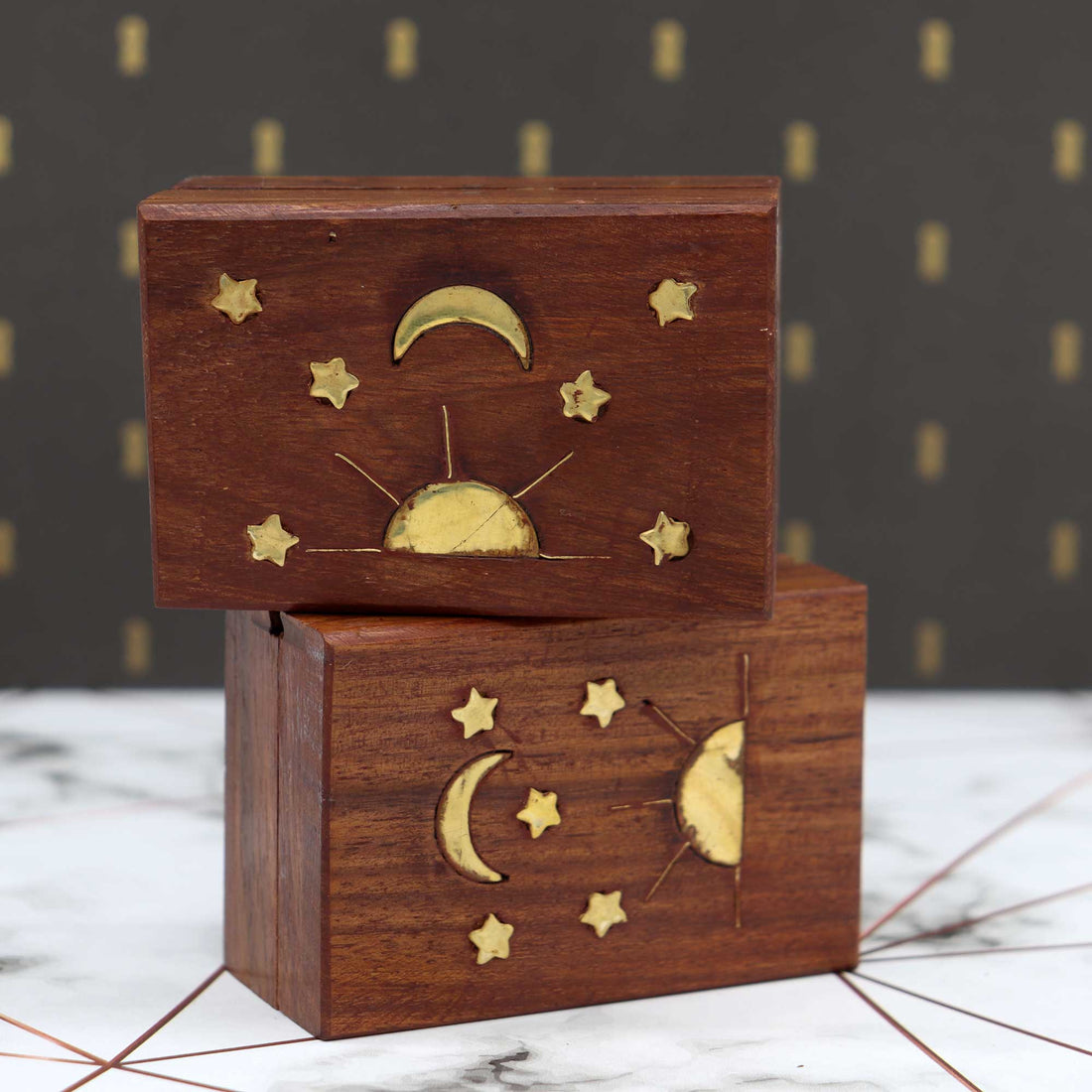 Brass Inlay Celestial Trinket Box | Sacred Space Decor from 13 Moons