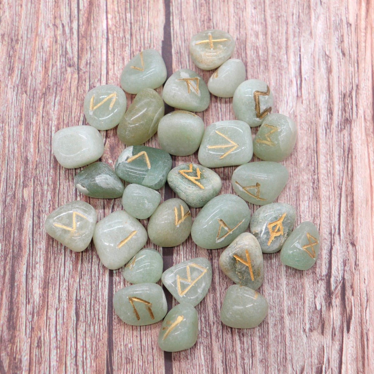 Green Aventurine Runes with Drawstring Bag